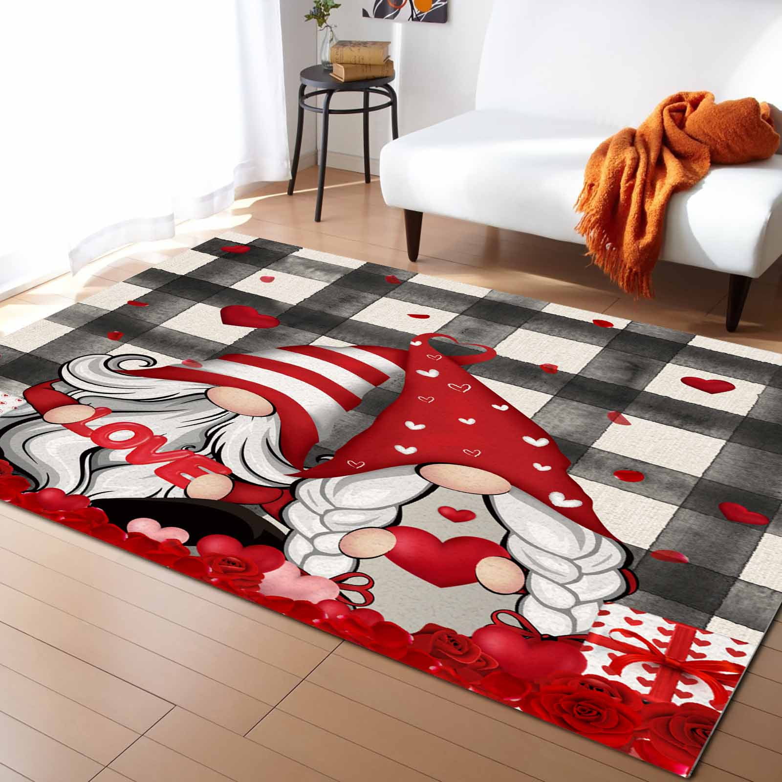 Area Rugs 2.7x5 Ft Valentine's Day Red Gnome Couple with Roses Gifts ...