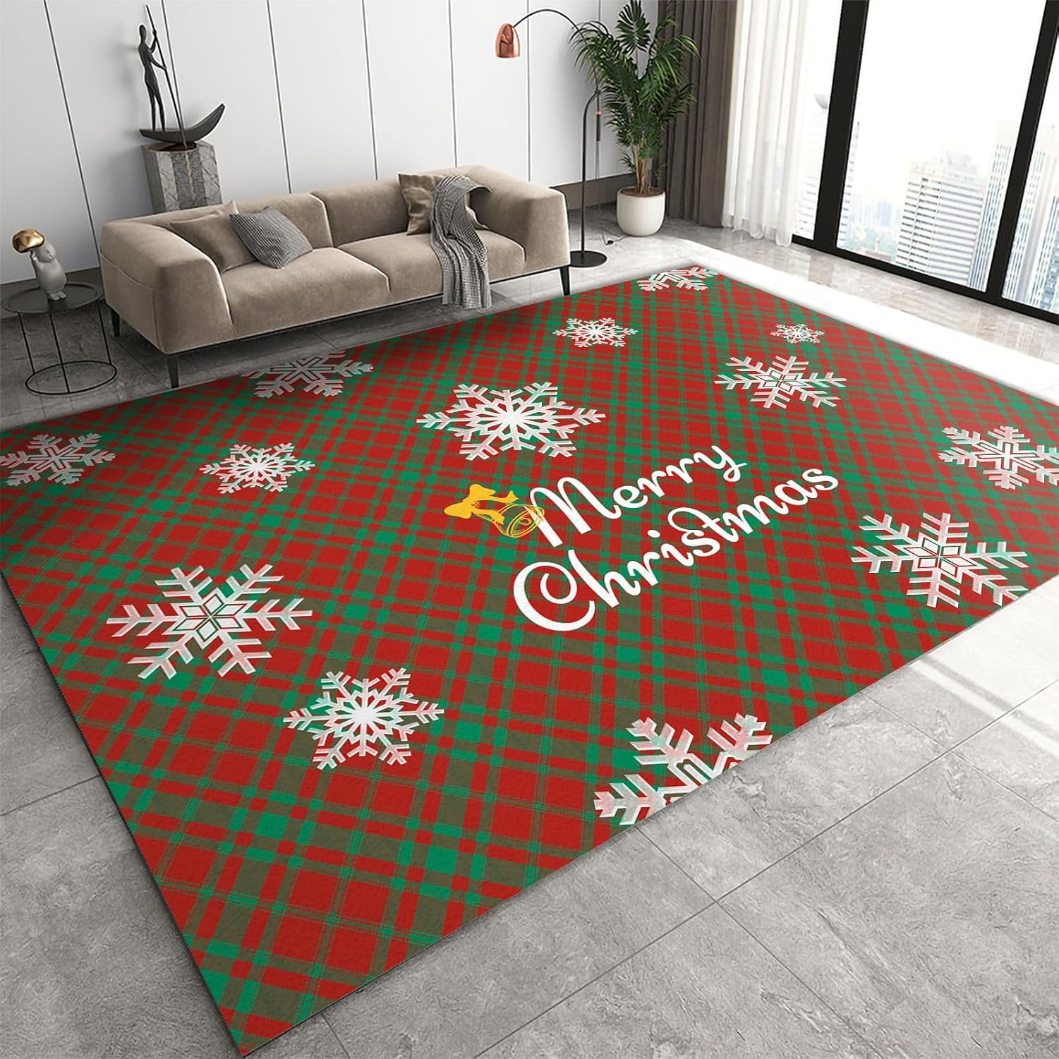 Area Rugs 2'x3', Merry Christmas Area Rug, White Falling Snow with Red ...