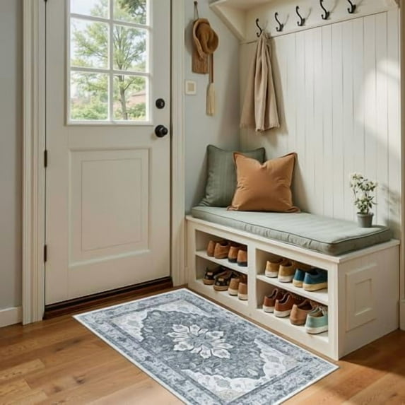 Area Rugs 2'x4' Washable Non-Slip, Floral Vintage Distress Print ...