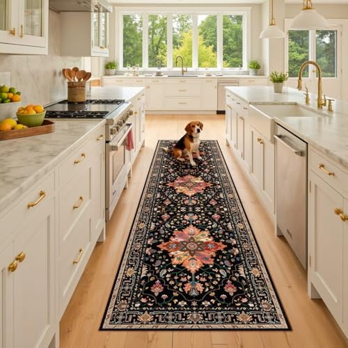 Area Rugs 2'x8' Washable Non-Slip, Floral Vintage Distress Print ...
