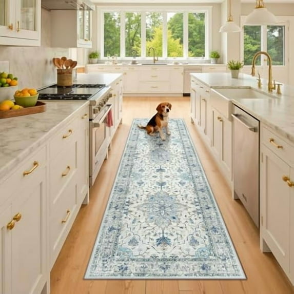 Area Rugs 2'x8' Washable Non-Slip, Floral Vintage Distress Print ...