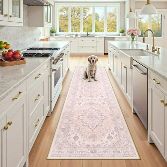 Area Rugs 2'x8' Washable Non-Slip, Floral Vintage Distress Print ...