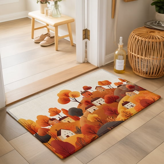 Area Rugs 2x3,Autumn Orange Tree Mountain Farm House Non Slip Washable ...