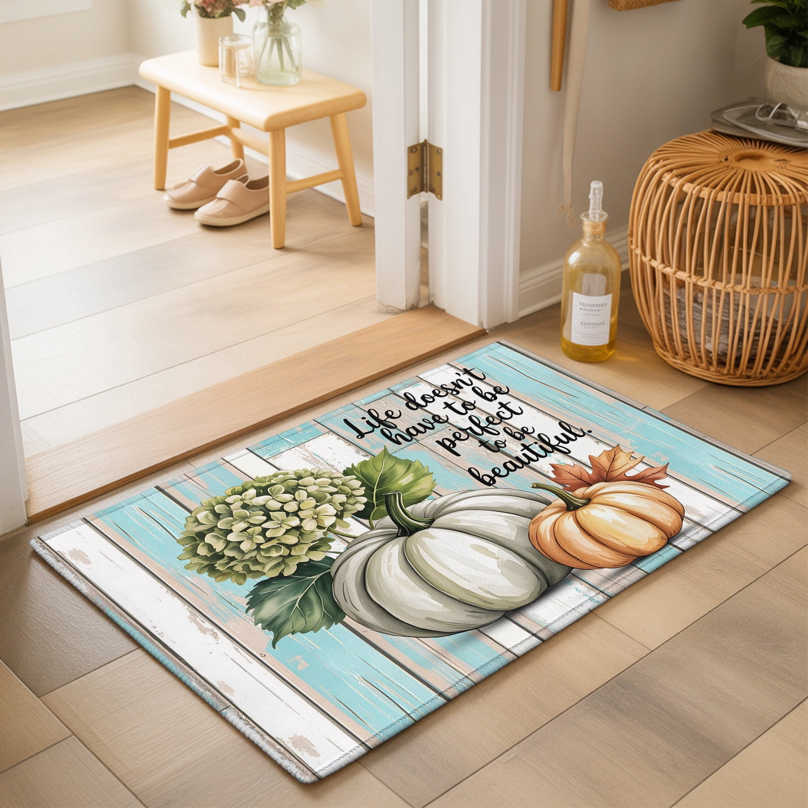 Area Rugs 2x3,Autumn Pumpkin Hydrangea Flower Leaf Non Slip Washable ...