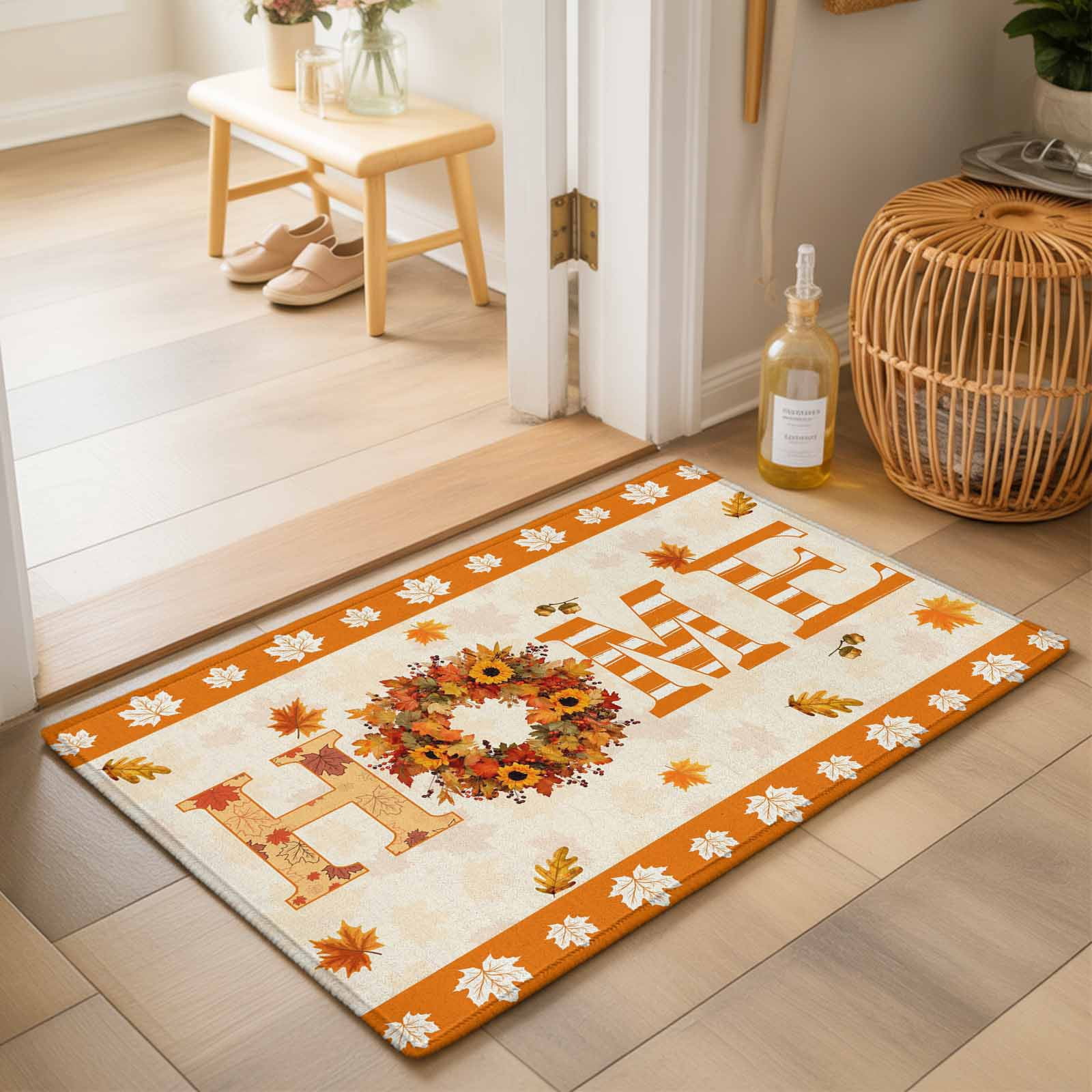 Area Rugs 2x3,Fall Maple Leaf Thanksgiving Wreath Non Slip Washable Rug ...