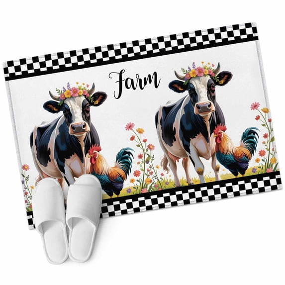 Area Rugs 2x3, Farm Animals Cow Rooster Flowers Non Slip Washable Rug ...