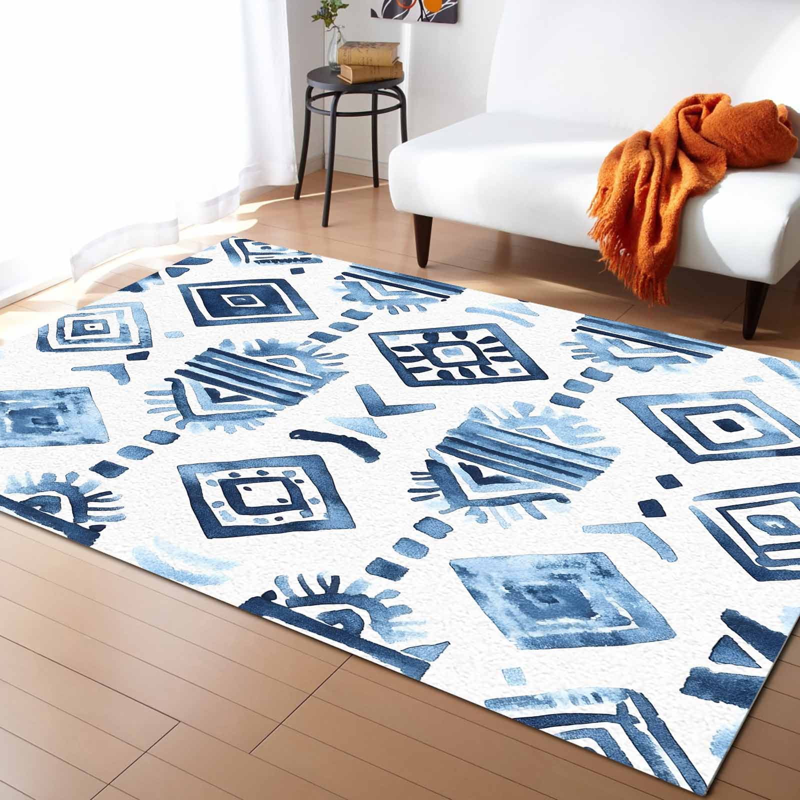 Area Rugs 2x3 Ft Bohemia Blue Argyle Abstract Geometric Texture Ethnic ...