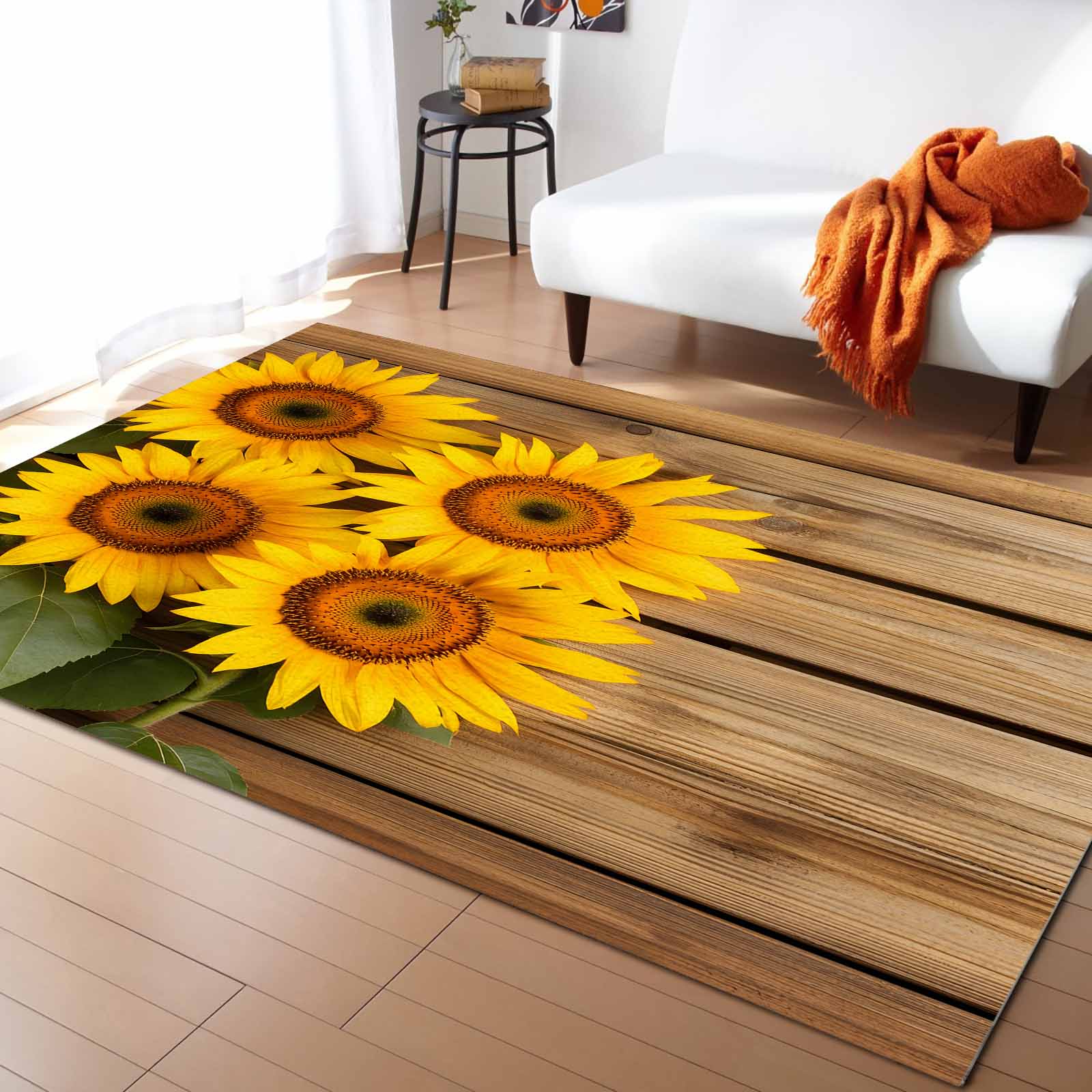 Area Rugs 2x3 Ft Pastoral Sunflowers Wood Grain Texture Rustic Vintage ...
