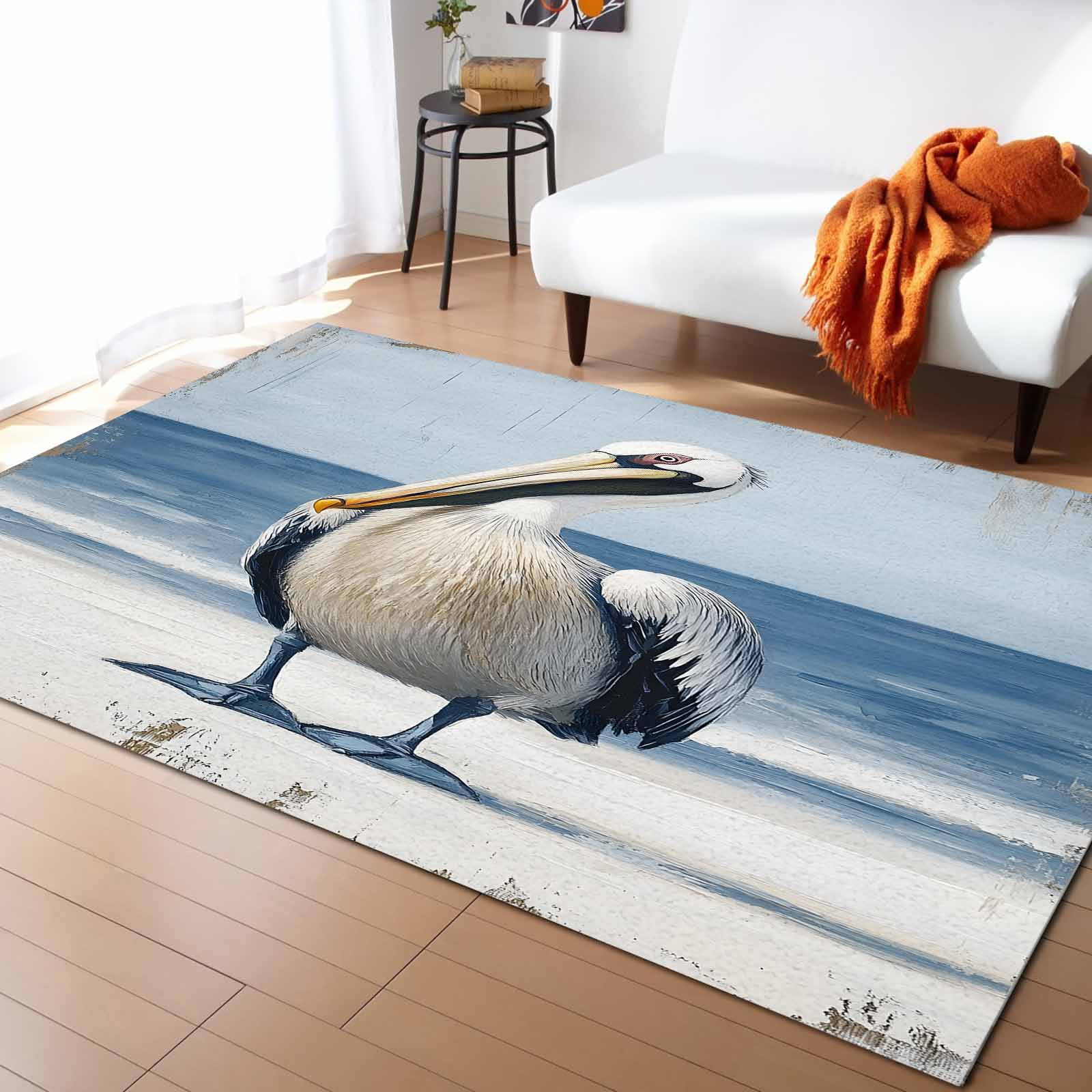 Area Rugs 2x3 Ft Pelican Modern Bird Ocean Non-Slip Washable Rug Indoor ...