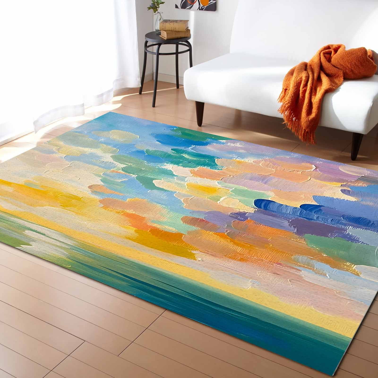 Area Rugs 2x3 Ft Scenery Abstract Art Sunrise Oil Painting Ocean Non ...