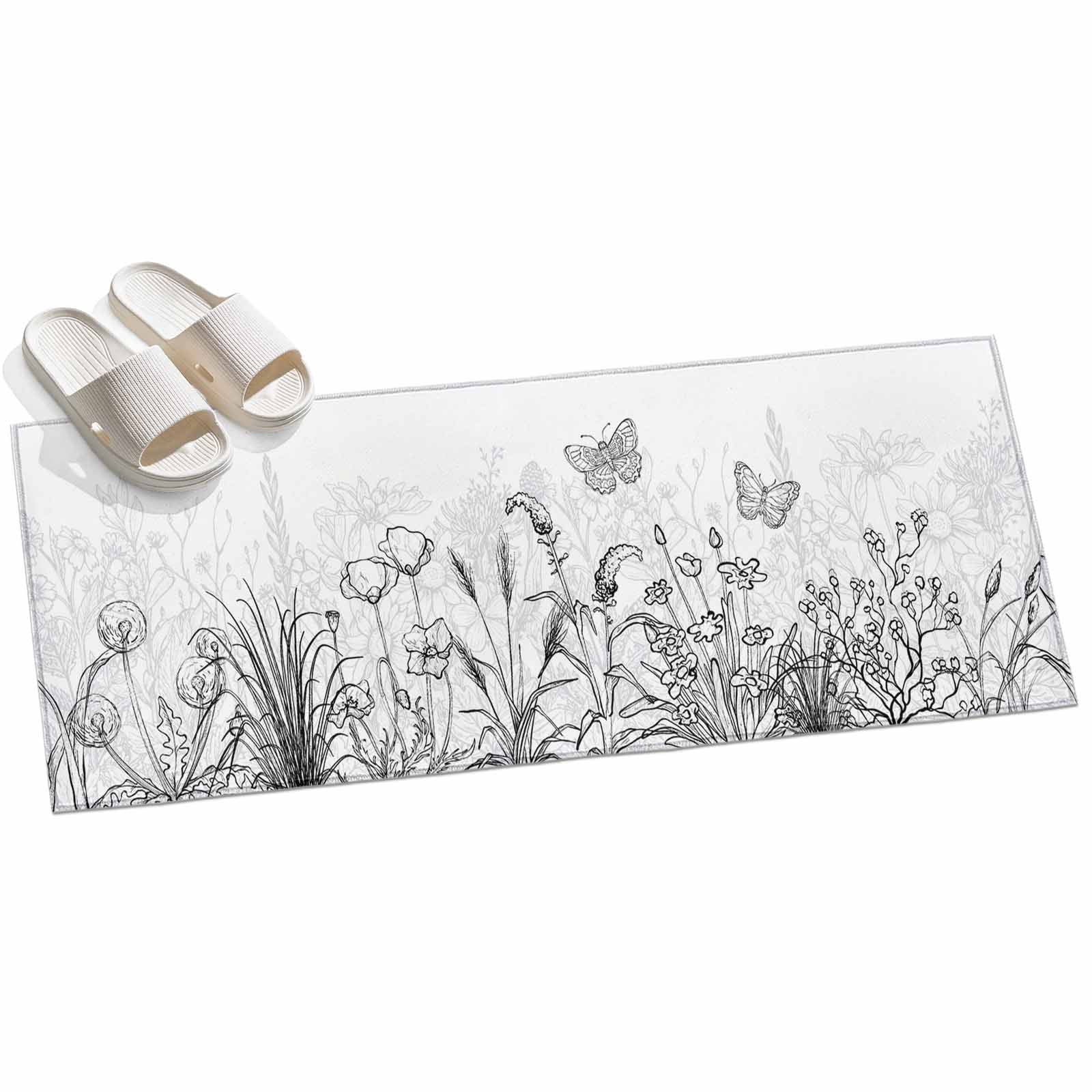 Area Rugs 2x6,Abstract Butterfly Flower Leaves Sketch Non Slip Washable ...