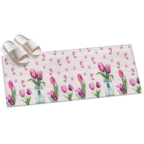 Area Rugs 2x6,Country Pink Tulips Glass Vase Non Slip Washable Rug ...