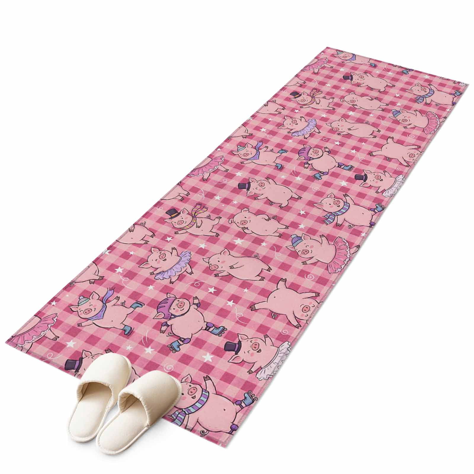 Area Rugs 2x6, Cute Cartoon Pig Pink Buffalo Plaid Non Slip Washable ...