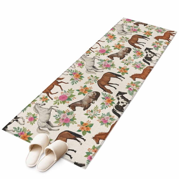 Area Rugs 2x6, Farm Brown White Horses Non Slip Washable Rug Indoor ...