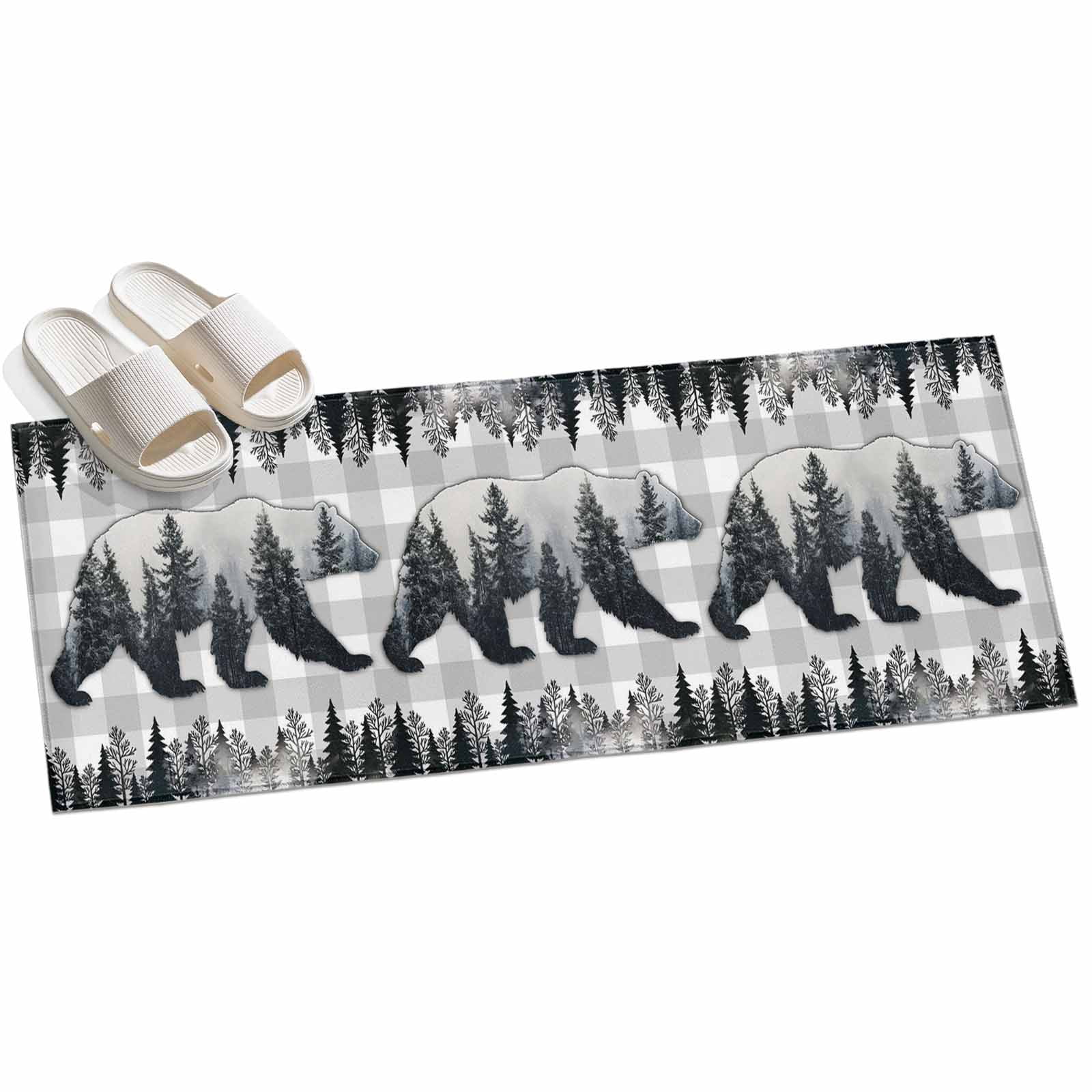 Area Rugs 2x6,Forest Tree Bear Silhouette Non Slip Washable Rug Indoor ...