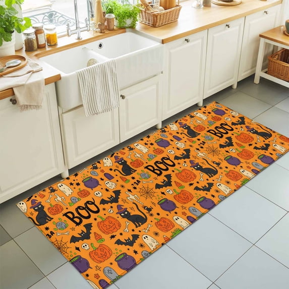 Area Rugs 2x6,Halloween Black Cat Bat Pumpkin Ghost Non Slip Washable ...