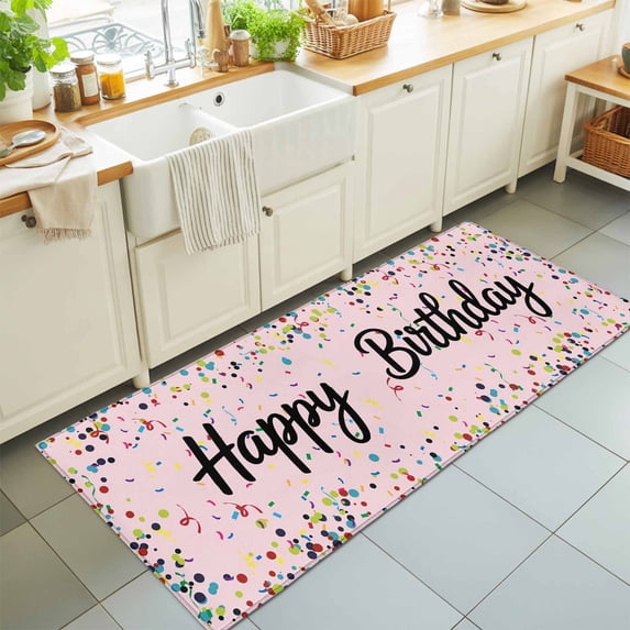 Area Rugs 2x6,Happy Birthday Words on Pink Non Slip Washable Rug Indoor ...