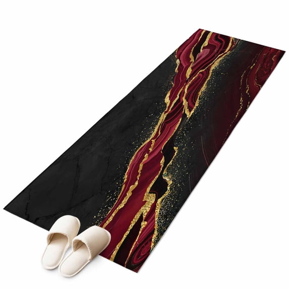 Area Rugs 2x6, Modern Red Black Marble Texture Non Slip Washable Rug ...