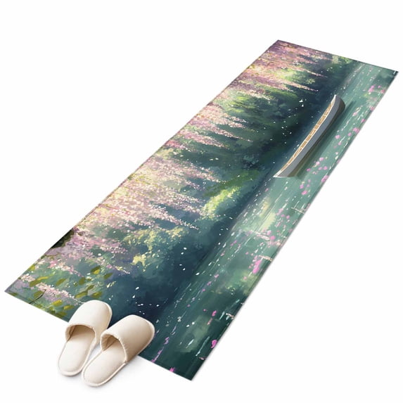 Area Rugs 2x6, Natural Scenery Pink Flower Lake Non Slip Washable Rug ...