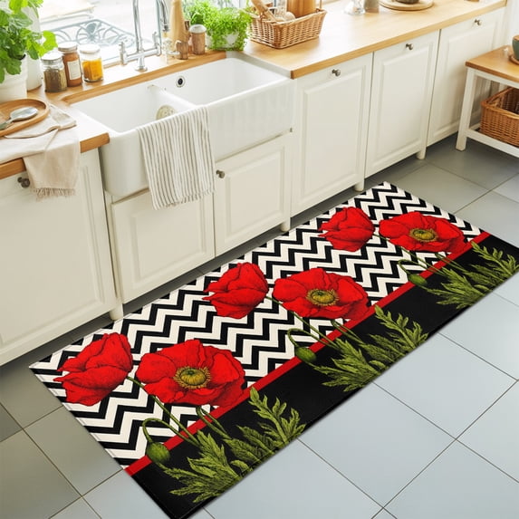 Area Rugs 2x6,Red Poppy Flower Retro Boho Non Slip Washable Rug Indoor ...