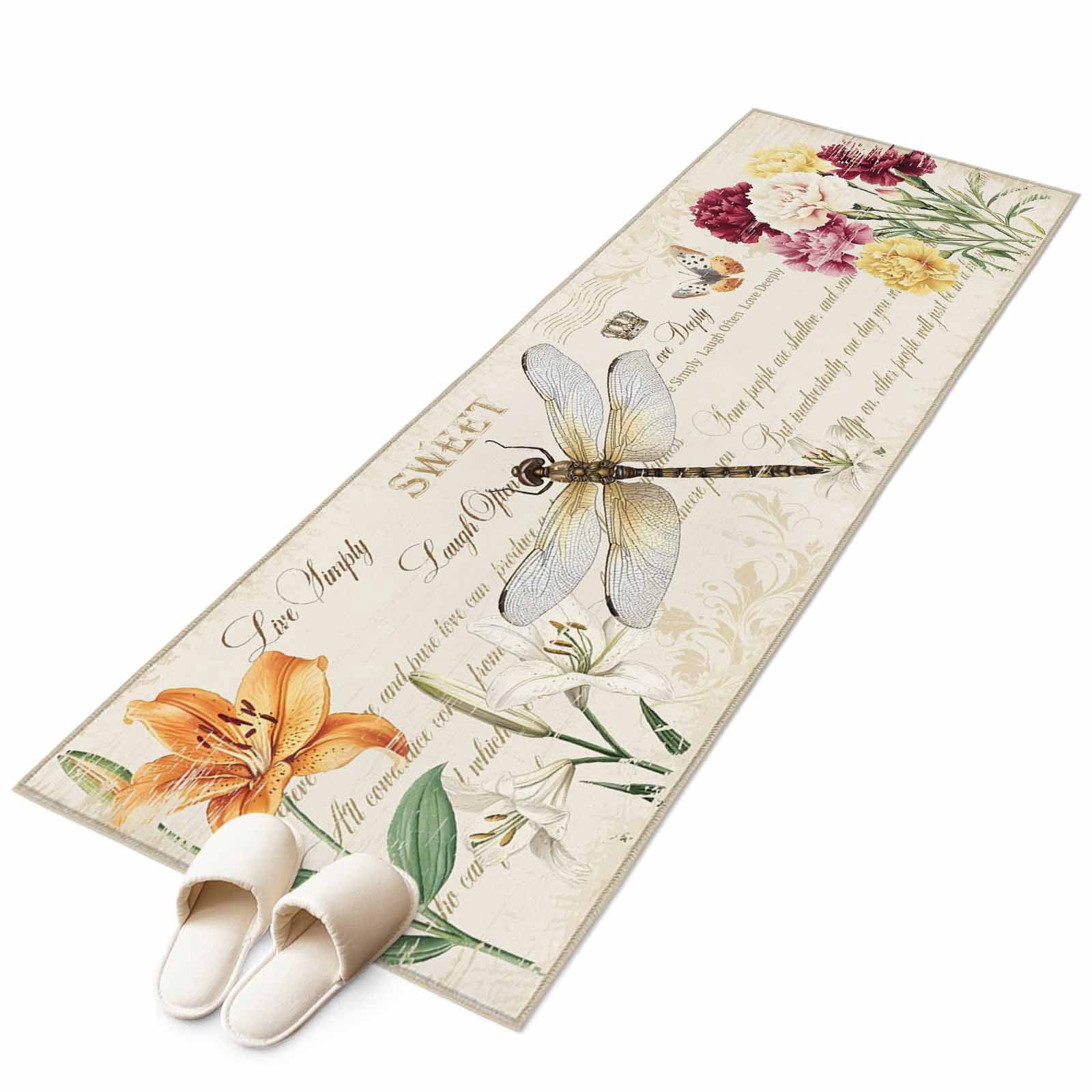 Area Rugs 2x6, Spring Blossom Flower Dragonfly Non Slip Washable Rug ...