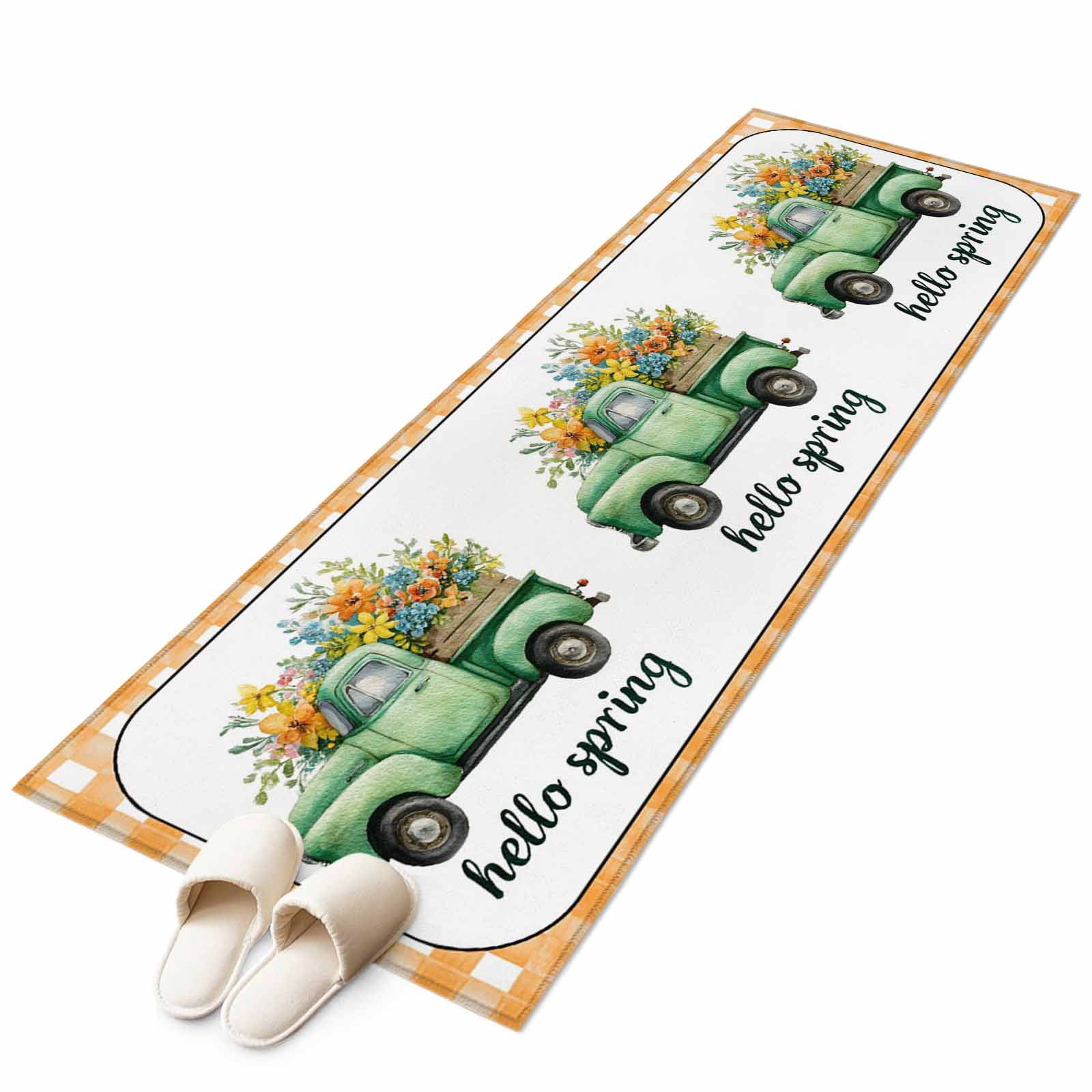 Area Rugs 2x6, Spring Blossom Flower Green Truck Non Slip Washable Rug ...