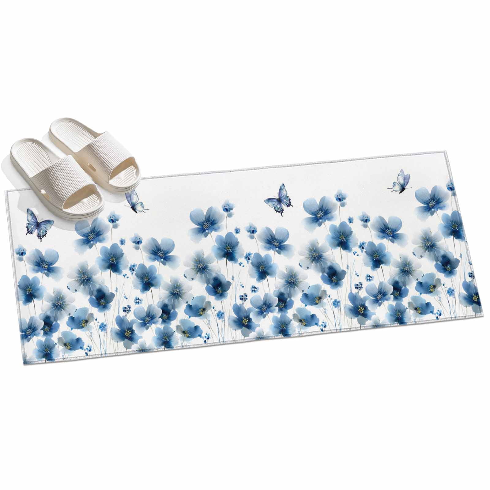 Area Rugs 2x6,Spring Blue Flower Butterflies Non Slip Washable Rug ...