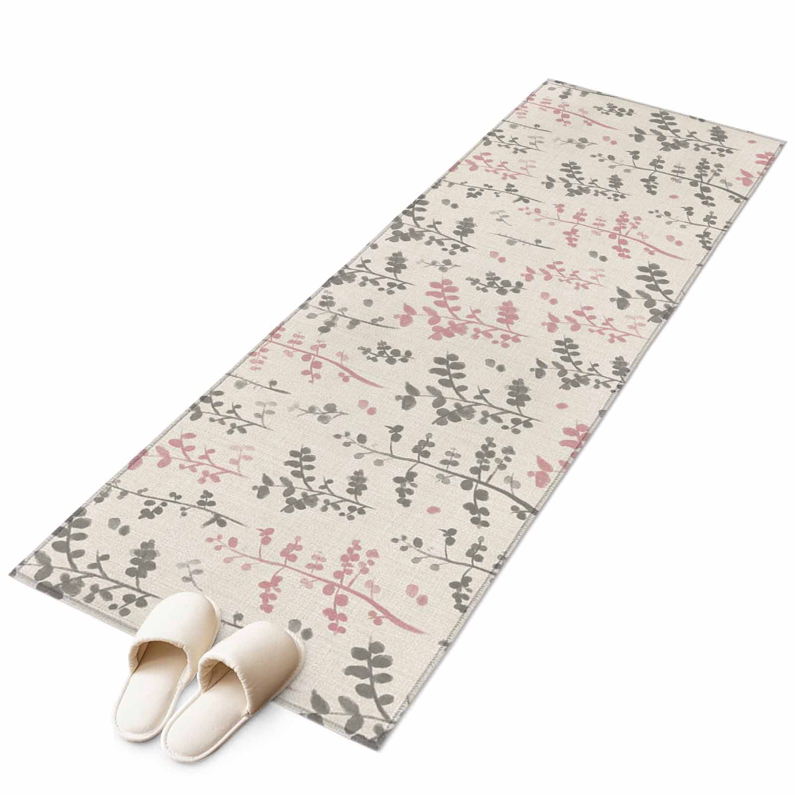 Area Rugs 2x6, Spring Farmhouse Pink Grey Leaves Non Slip Washable Rug ...
