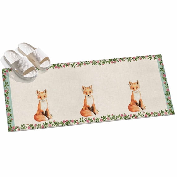 Area Rugs 2x6,Watercolor Flower Fox on Burlap Non Slip Washable Rug ...