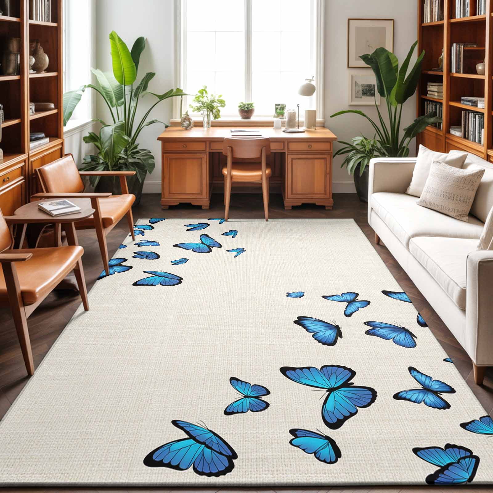 Area Rugs 3'x5', Blue Butterfly Carpet Runner Indoor Outdoor Rugs Home ...