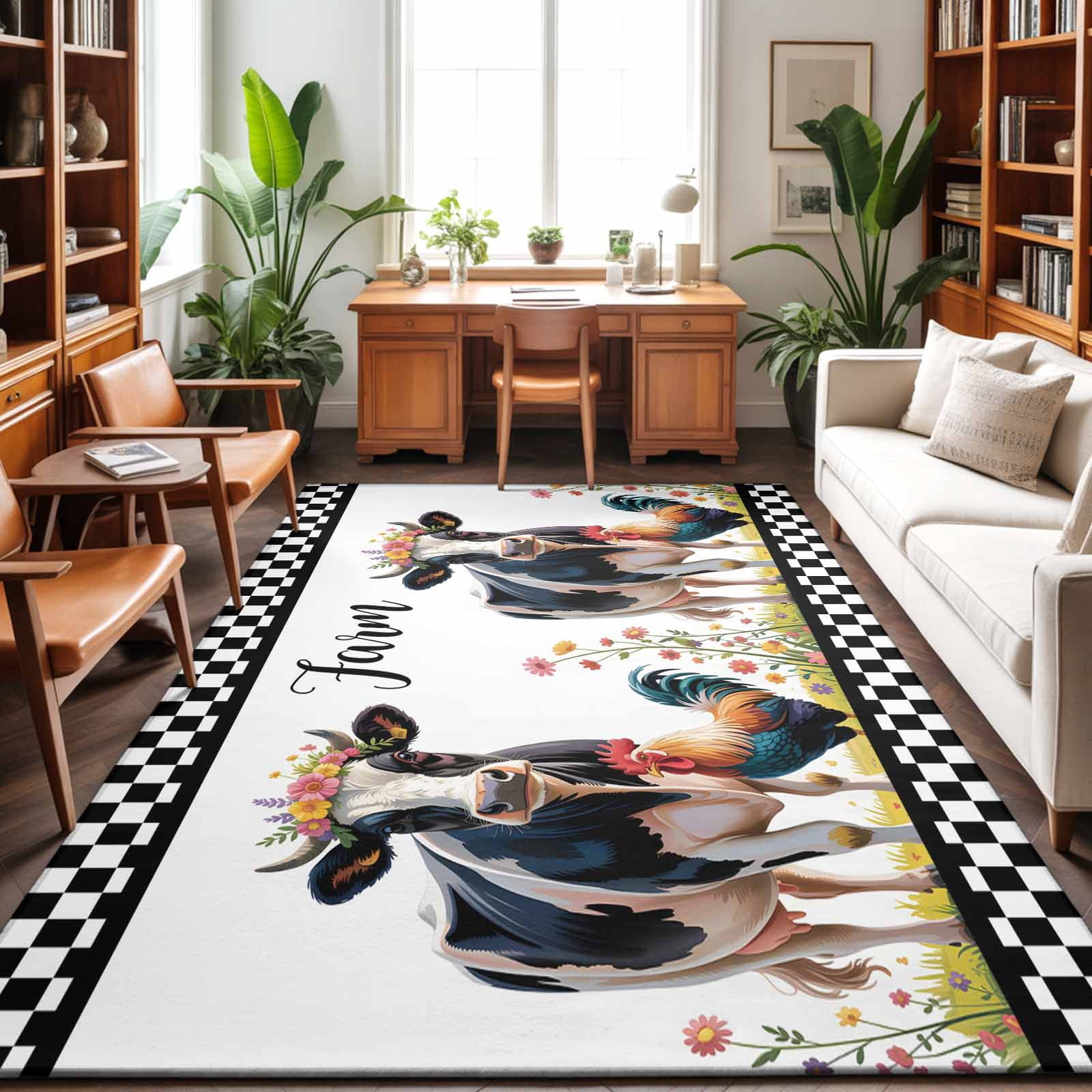 Area Rugs 3'x5', Farm Cow Chicken Carpet Runner Indoor Outdoor Rugs ...