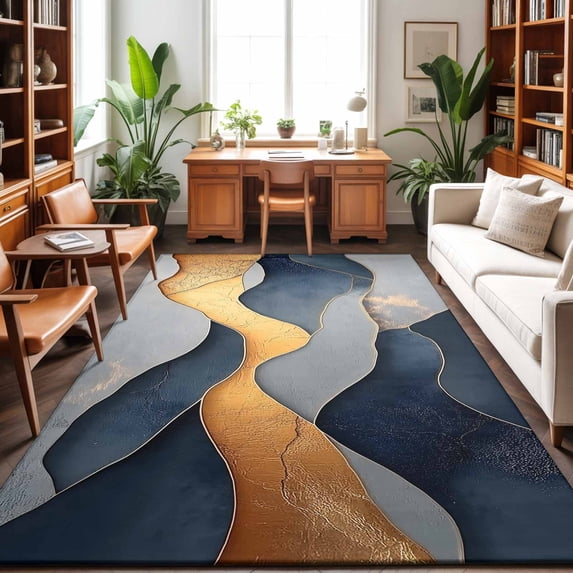 Area Rugs 3'x5', Gold Blue Gray Marble Carpet Runner Indoor Outdoor ...