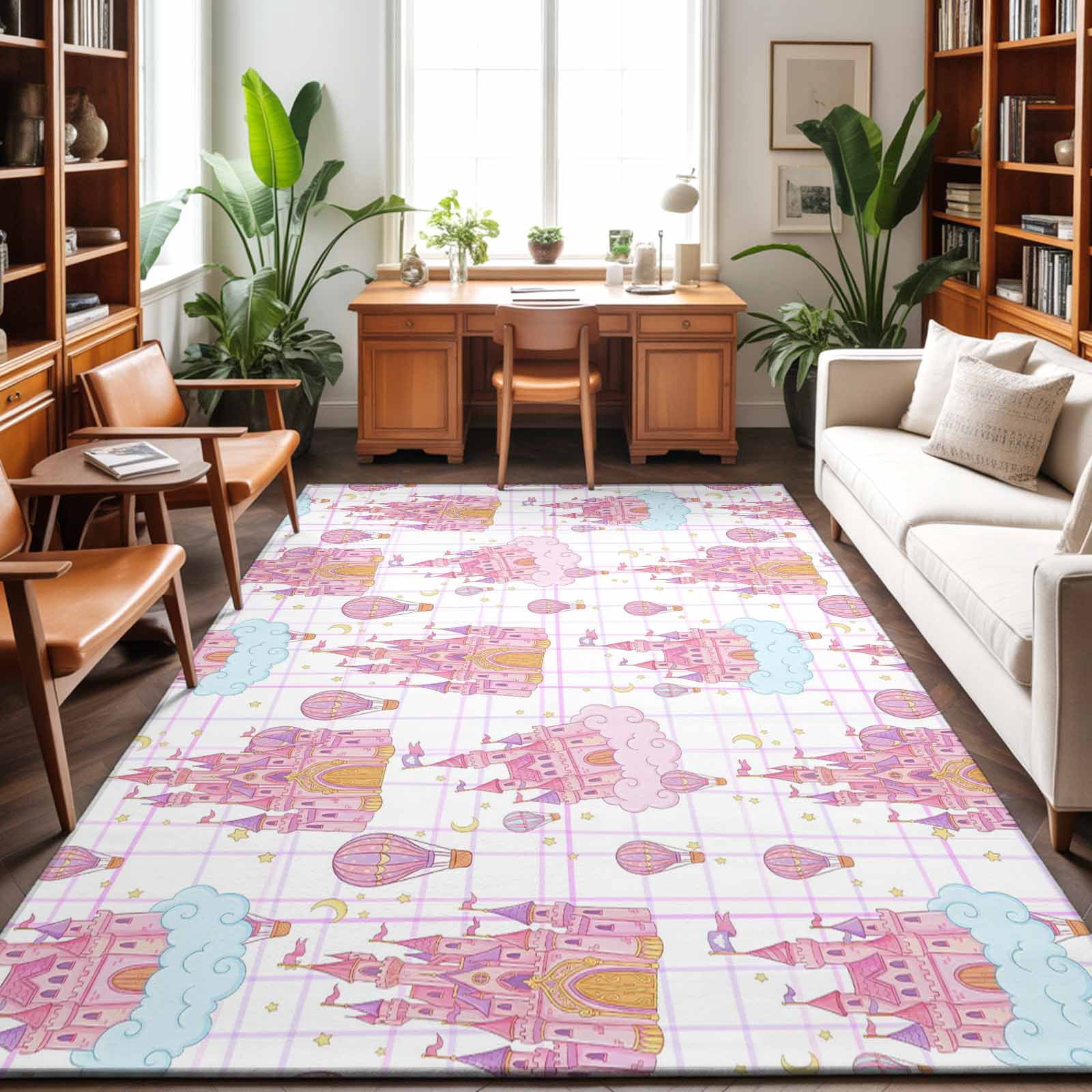 Area Rugs 3'x5', Pink Castle Carpet Runner Indoor Outdoor Rugs Home ...