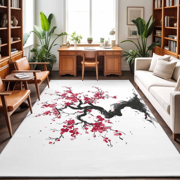 Area Rugs 3'x5', Plum Tree Branches Carpet Runner Indoor Outdoor Rugs ...