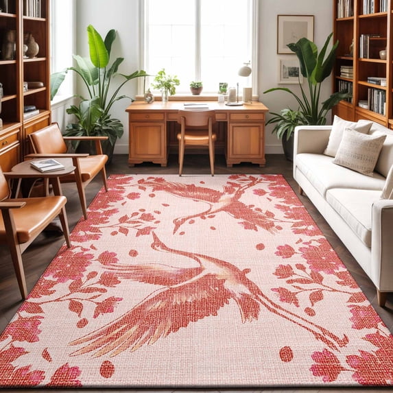 Area Rugs 3'x5', Red Crane Silhouette Carpet Runner Indoor Outdoor Rugs ...