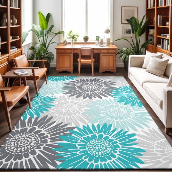 Area Rugs 3'x5', Turquoise Grey Sunflowers Carpet Runner Indoor Outdoor ...