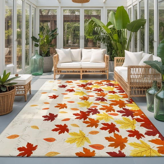 Area Rugs 3x5,Fall Maple Leaf on Retro Letter Non Slip Washable Rug ...