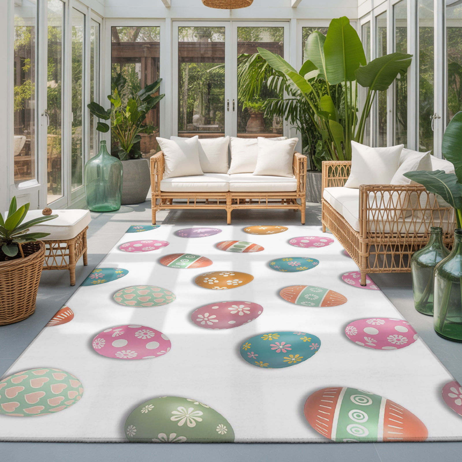 Area Rugs 3x5,Happy Easter Watercolor Seamless Colorful Egg Non Slip ...