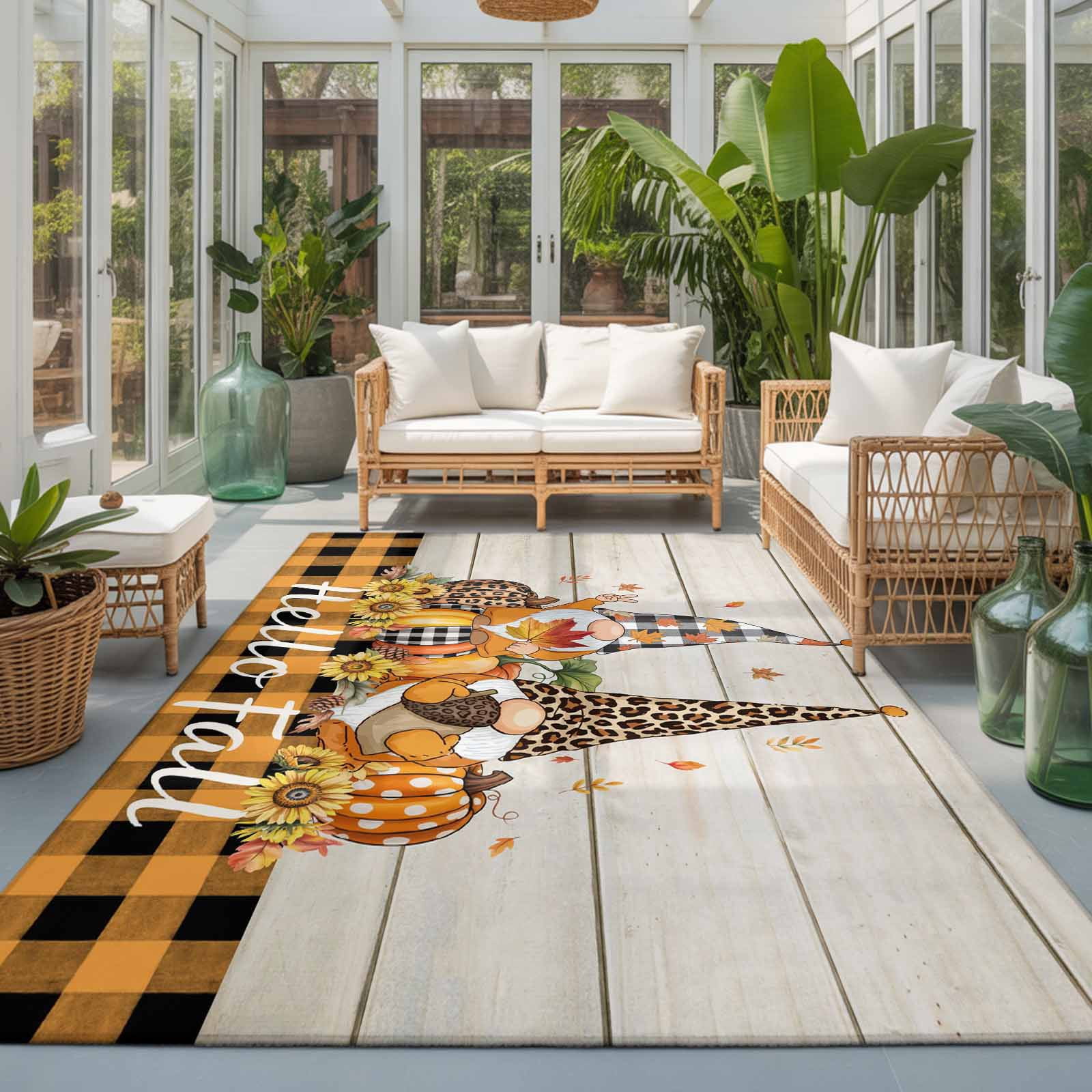 Area Rugs 3x5,Hello Fall on Yellow Plaid Non Slip Washable Rug Indoor ...