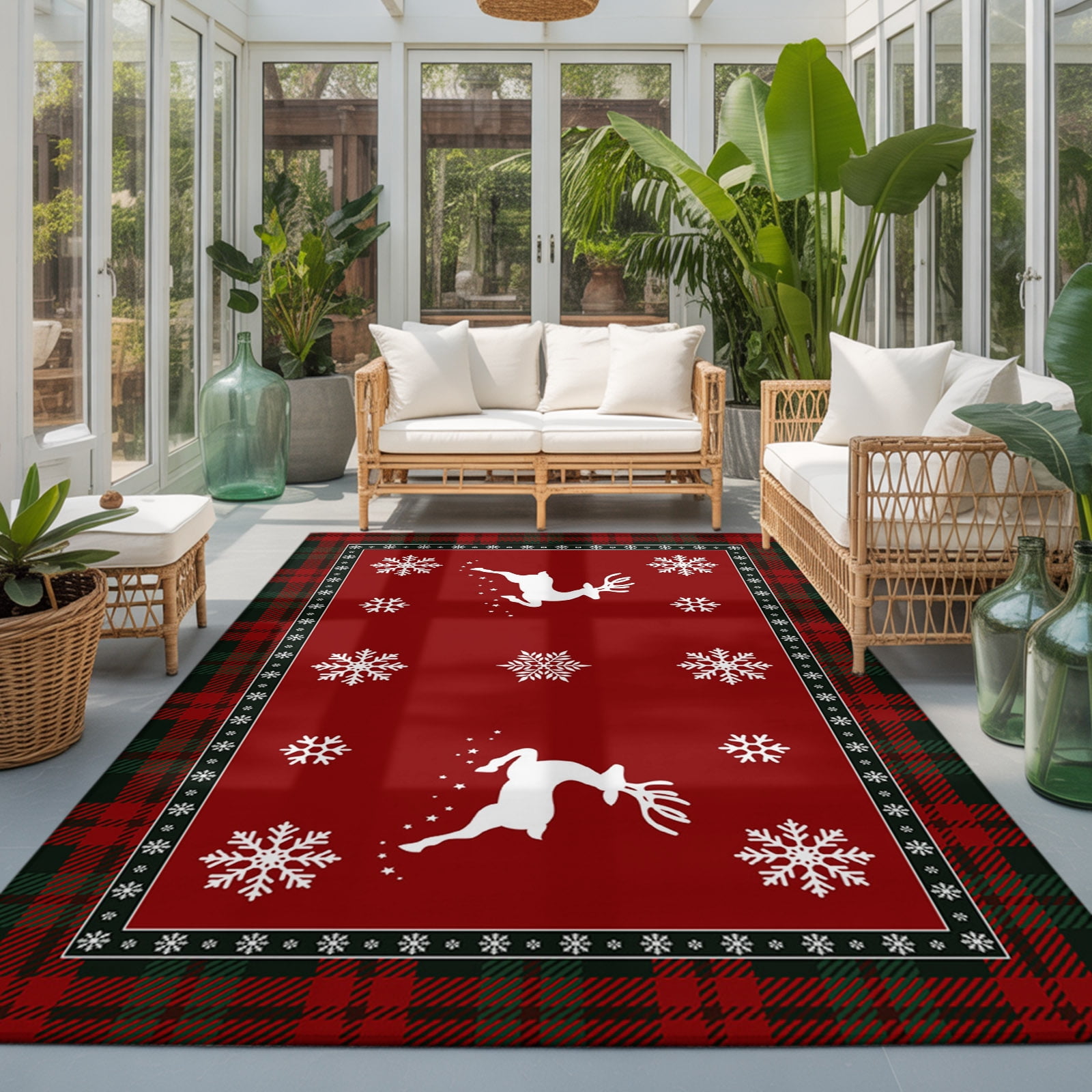 Area Rugs 3x5,Vintage Christmas White Elk with Geometry Snowflake Non ...