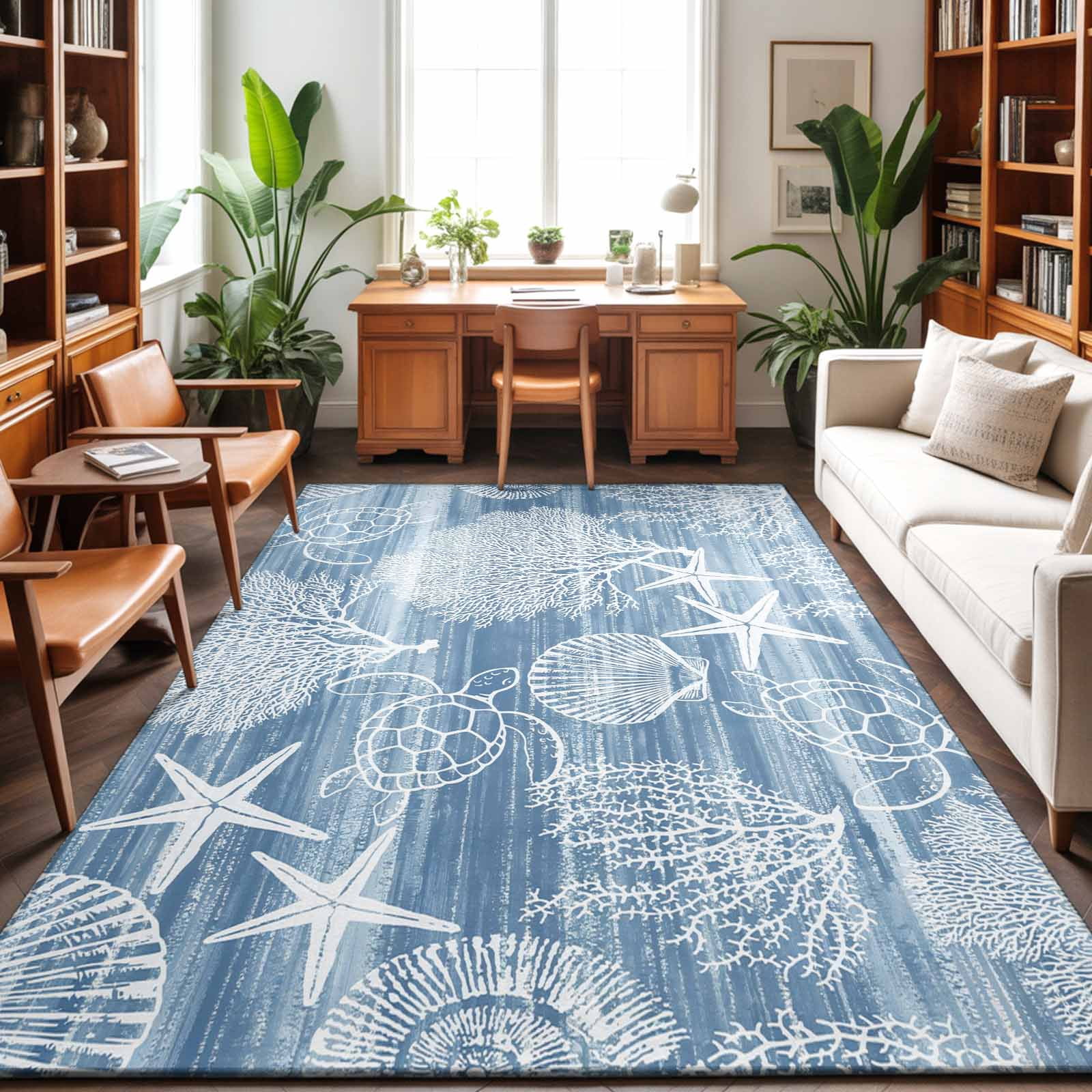 Area Rugs 4'x6'. Blue Coastal Carpet Runner Indoor Outdoor Rugs Home ...