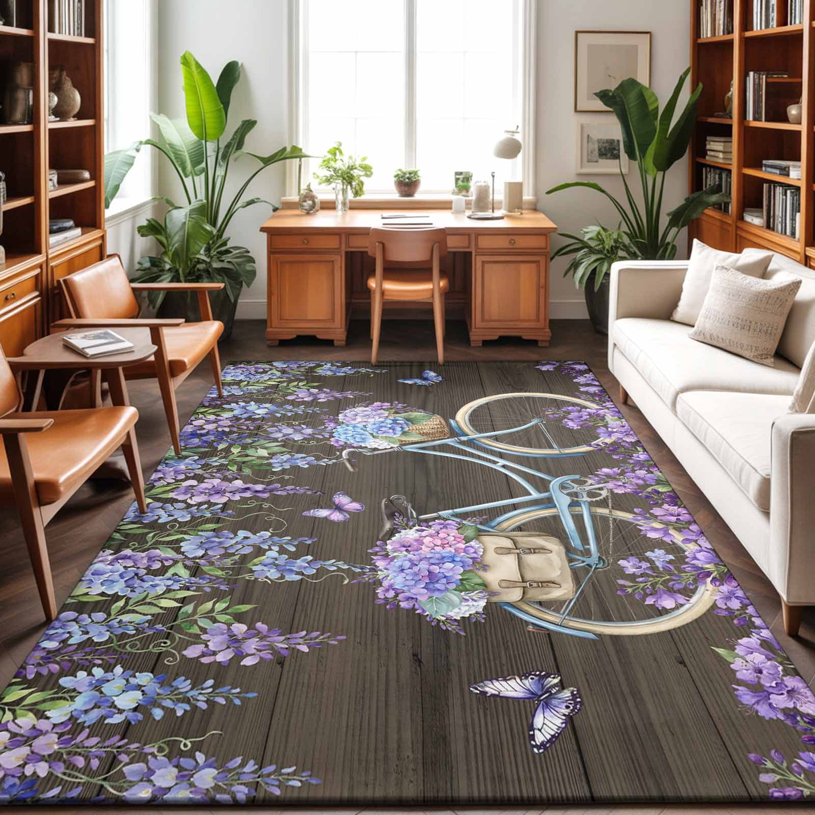 Area Rugs 4'x6'. Purple Flowers Carpet Runner Indoor Outdoor Rugs Home ...