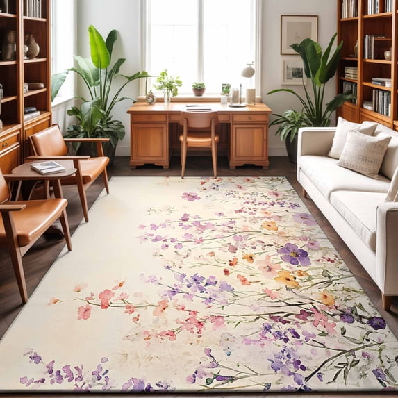 Area Rugs 4'x6'. Purple Pink Floral Carpet Runner Indoor Outdoor Rugs ...