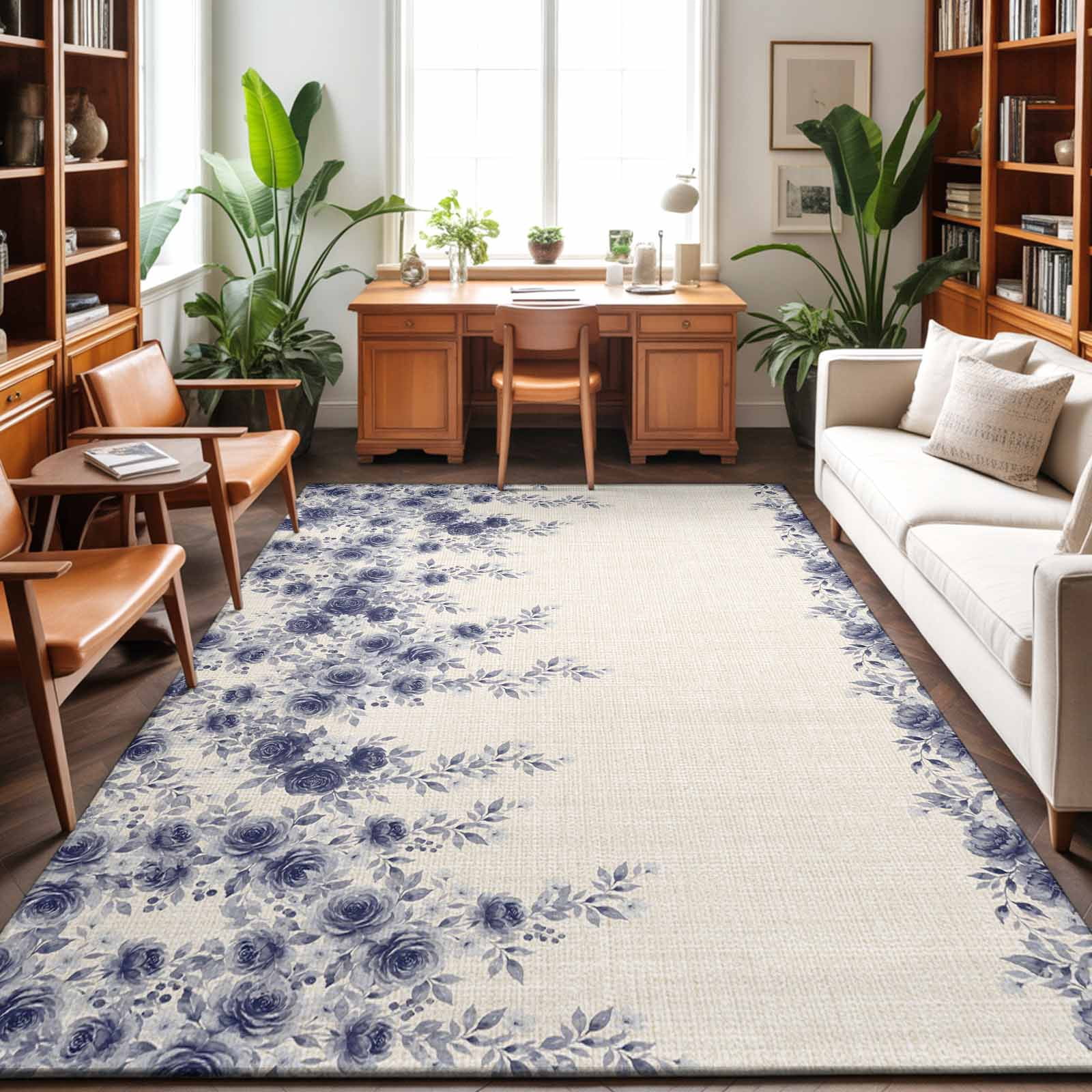 Area Rugs 4'x6'. Vintage Navy Blue Roses Carpet Runner Indoor Outdoor ...