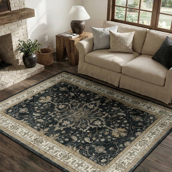 Area Rugs 4'x6' Washable Non-slip Flvintdimedallion Carpet For Living ...