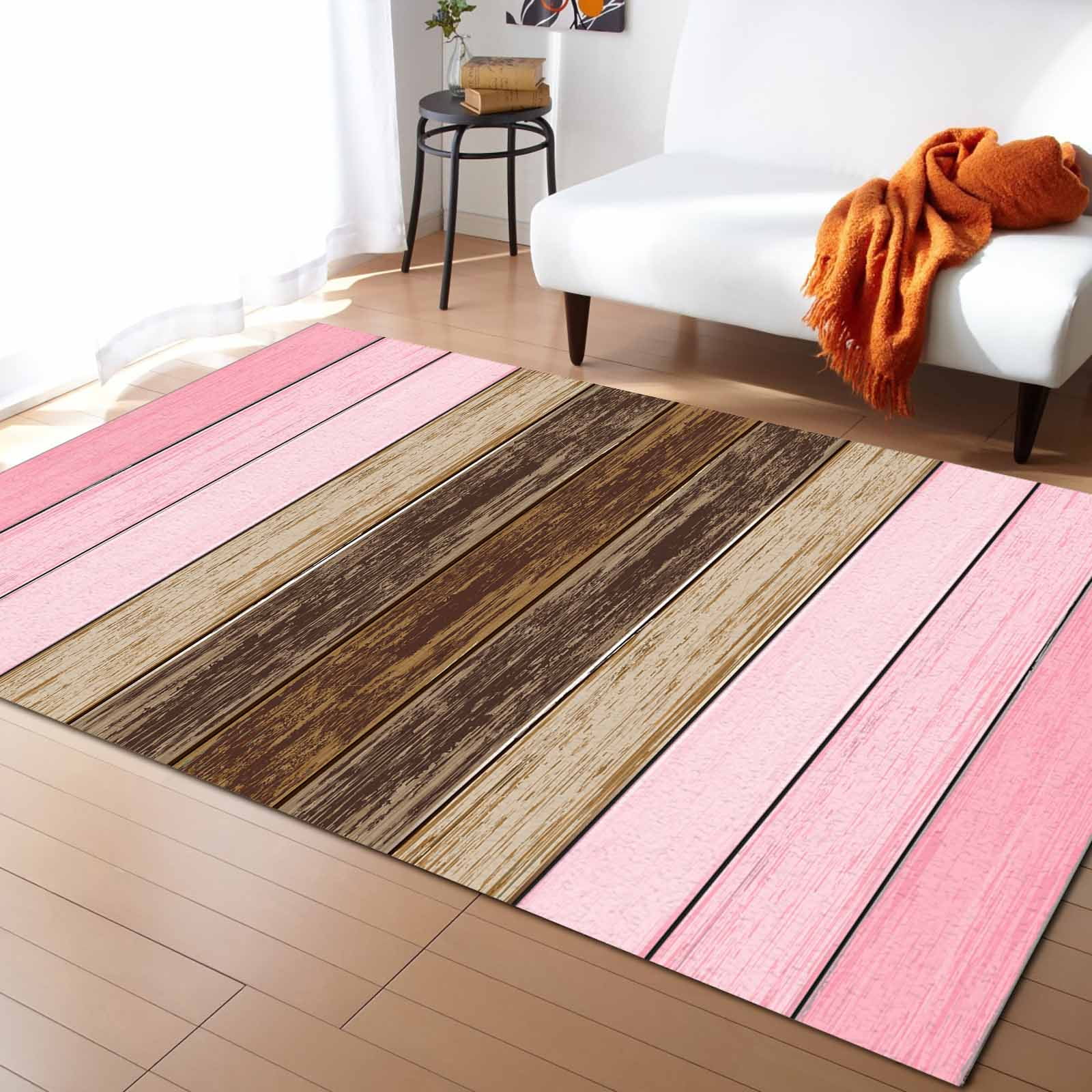 Area Rugs 4x6 Ft Pink Brown Gradient Rustic Wood Grain Texture Non-Slip ...