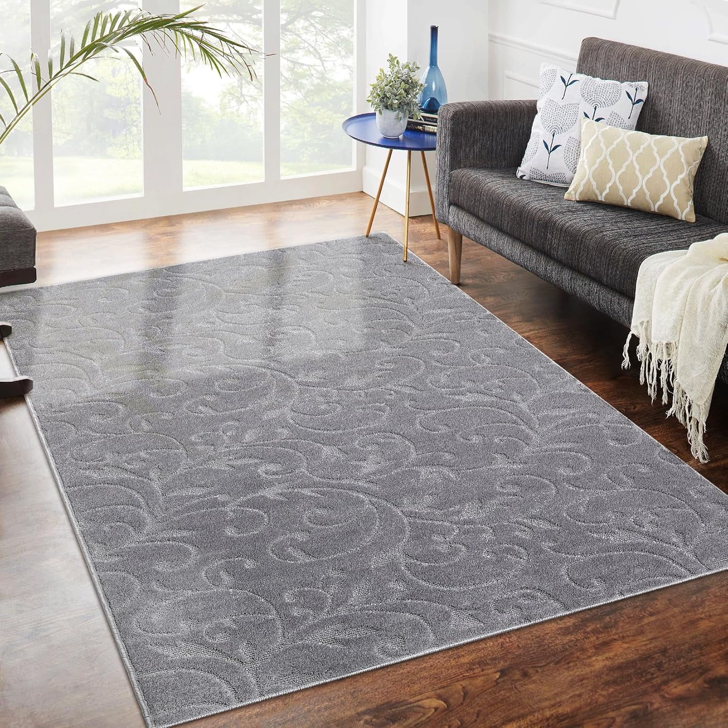 Area Rugs 5*8ft Solid Modern Rugs Thick Plush Textured Shag Area Rug ...