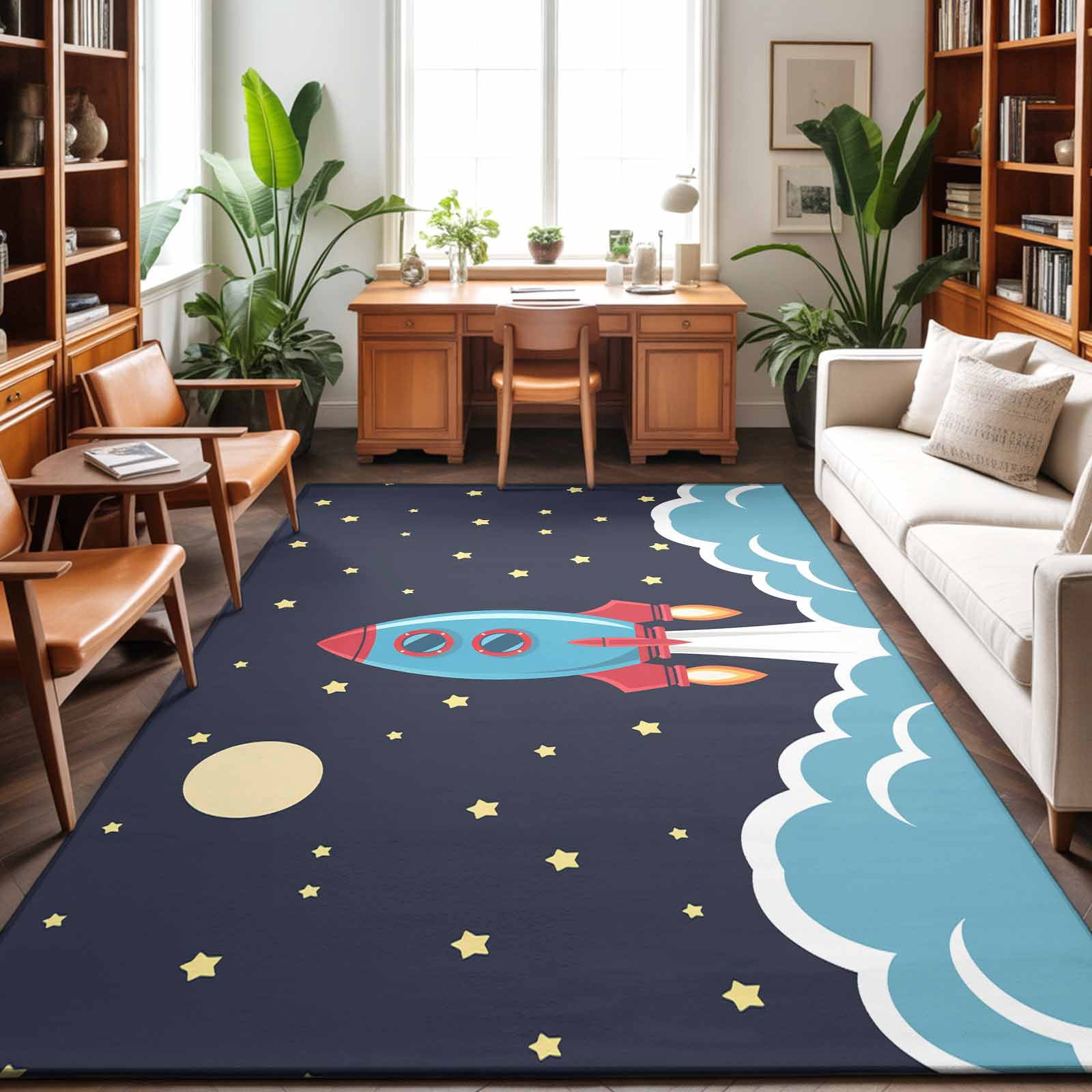 Area Rugs 5'x7', Cartoon Rocket Carpet Runner Indoor Outdoor Rugs Home ...