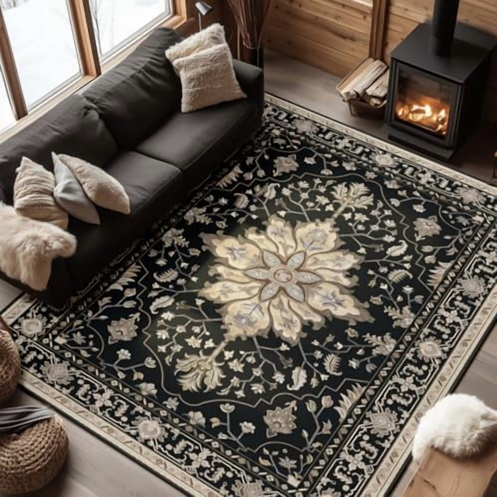 Area Rugs 5'x7' Washable Non-Slip, Floral Vintage Distress Print ...