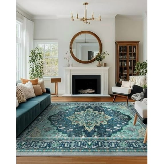 Area Rugs 5'x7' Washable Non-Slip, Floral Vintage Distress Print ...